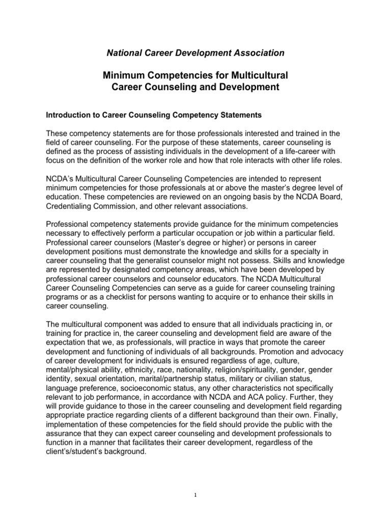 Minimum Competencies For Multicultural Career Counseling and ...