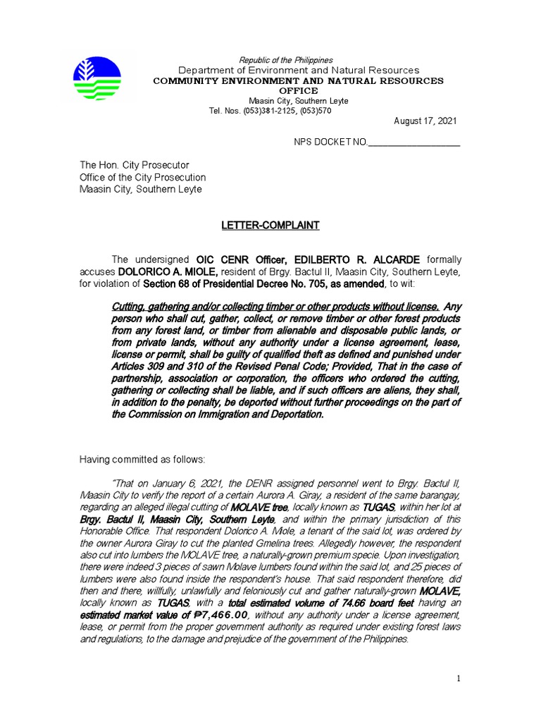 Letter Complaint | PDF | Government | Crime & Violence