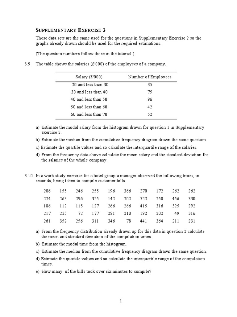 Supplementary Exercise 3 - Summary Statistics | PDF | Quartile | Histogram