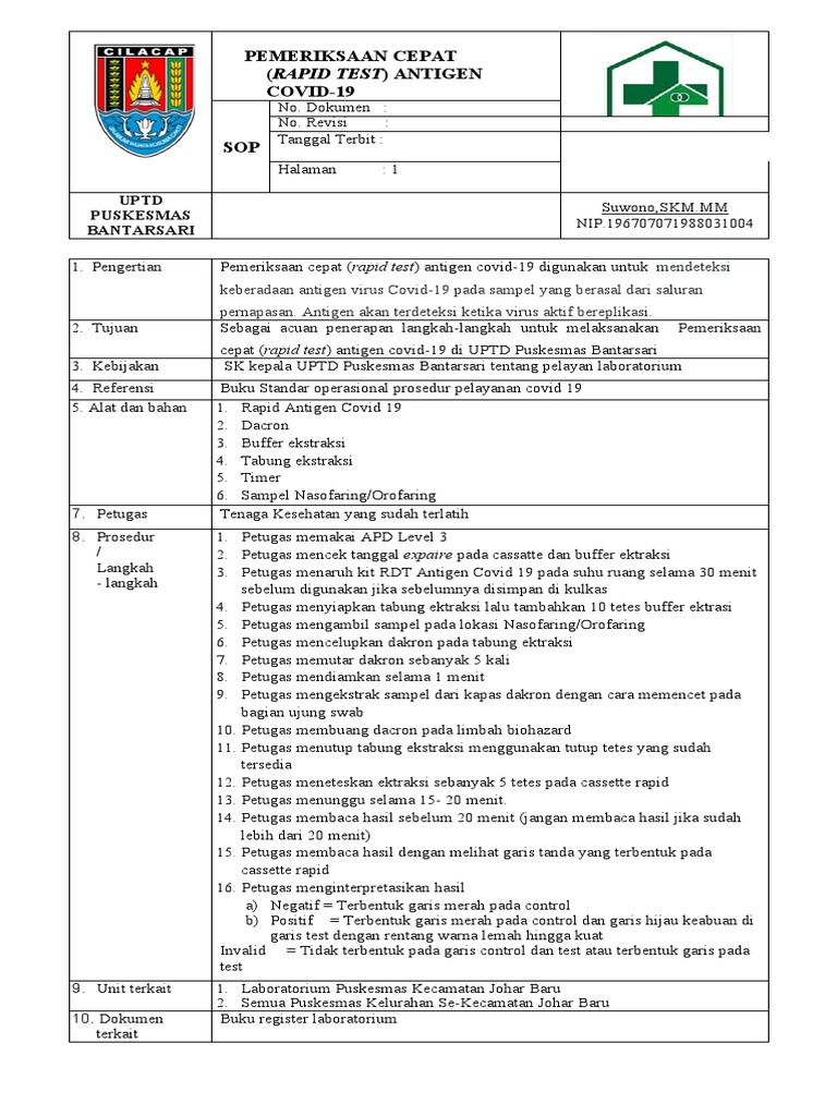 Sop Pemeriksaan Rapid Antigen | PDF