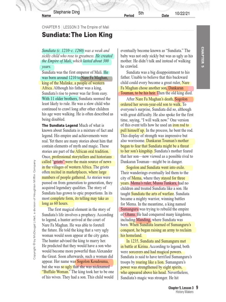 Sundiata: The Lion King | PDF | Mali