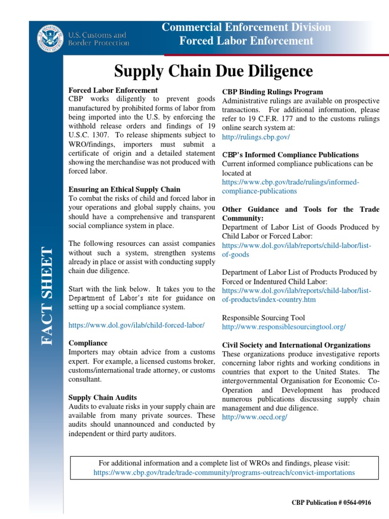 CBP - Forced Labor Importer Due Diligence Fact Sheet Criterion 3.9 ...