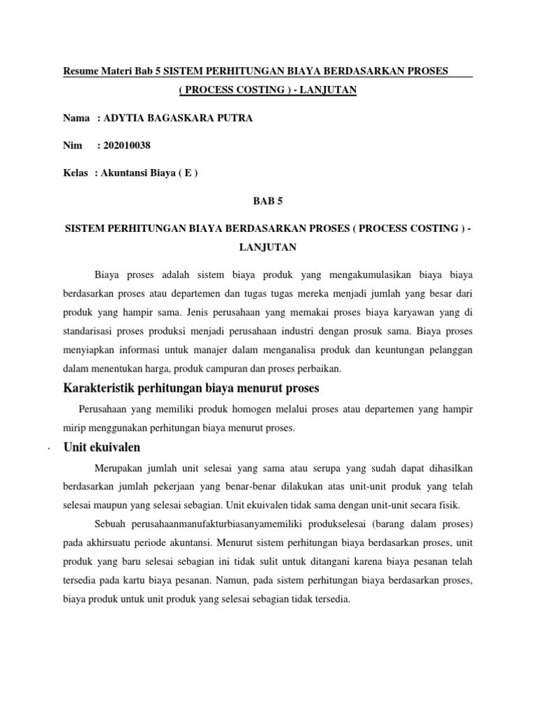 Resume Materi Bab 5 Sistem Perhitungan Biaya Berdasarkan Proses (Process Costing) - Lanjutan | PDF