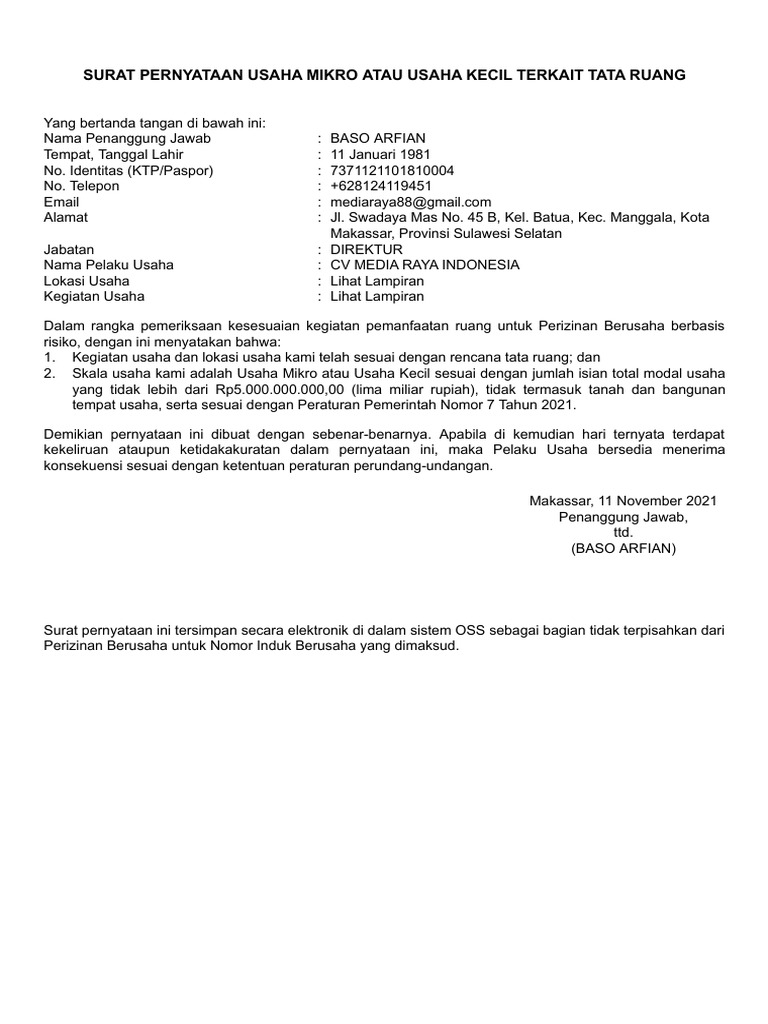 Surat Pernyataan Usaha Mikro Atau Ussaha Kecil | PDF Surat Pernyataan Usaha Mikro Atau Ussaha Kecil | PDF