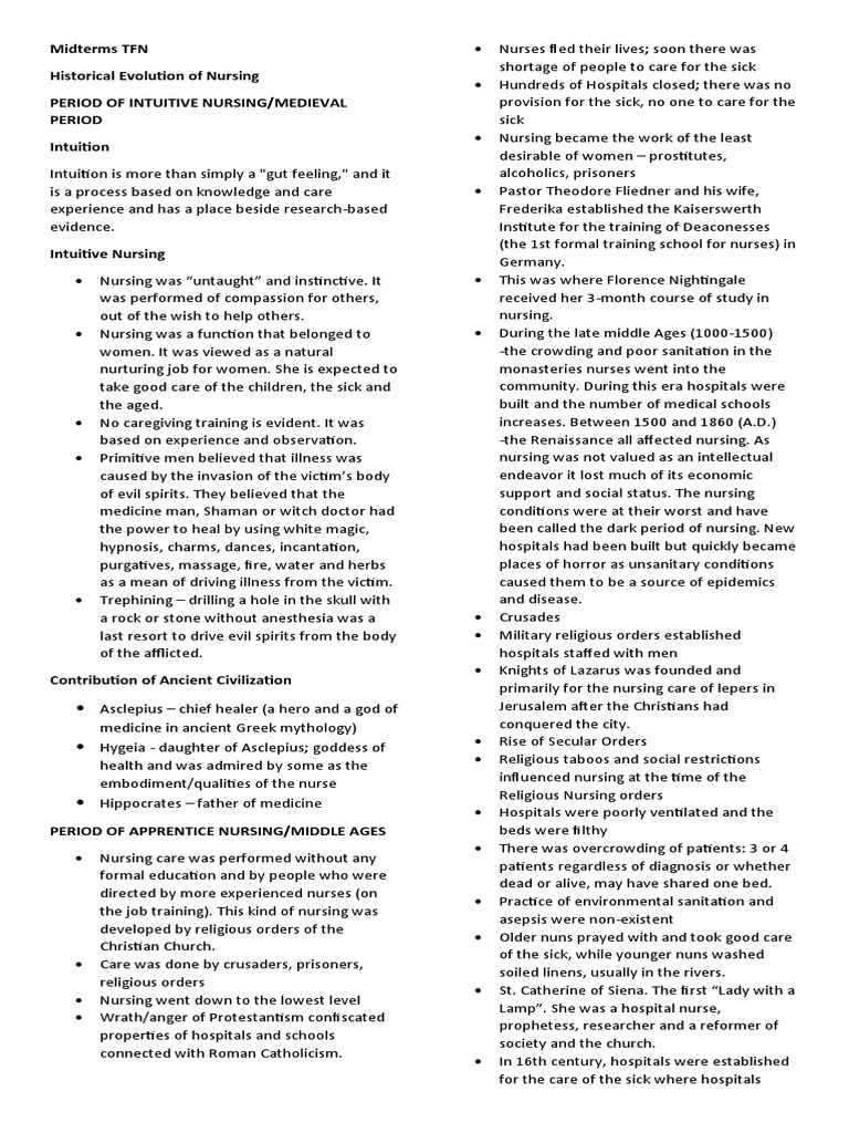 Midterms TFN Historical Evolution of Nursing Period of Intuitive ...