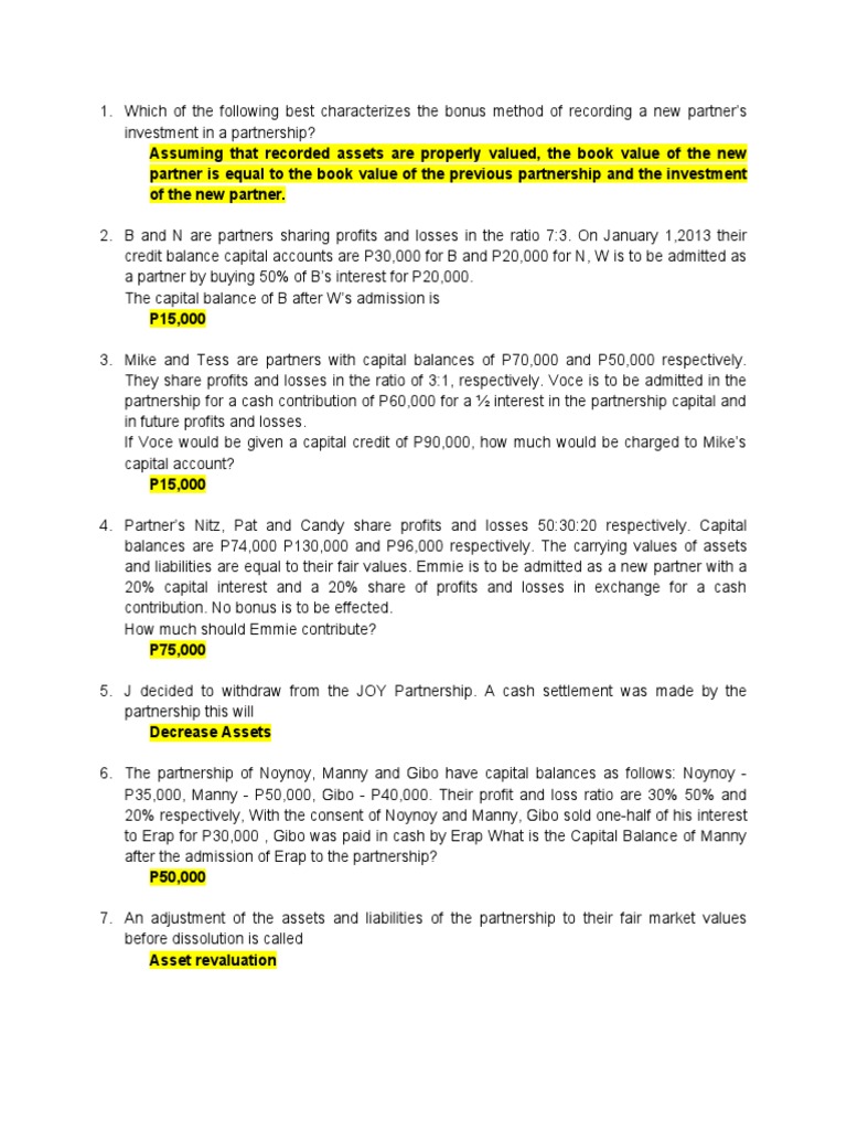 Partnership bonus method and capital accounts | PDF