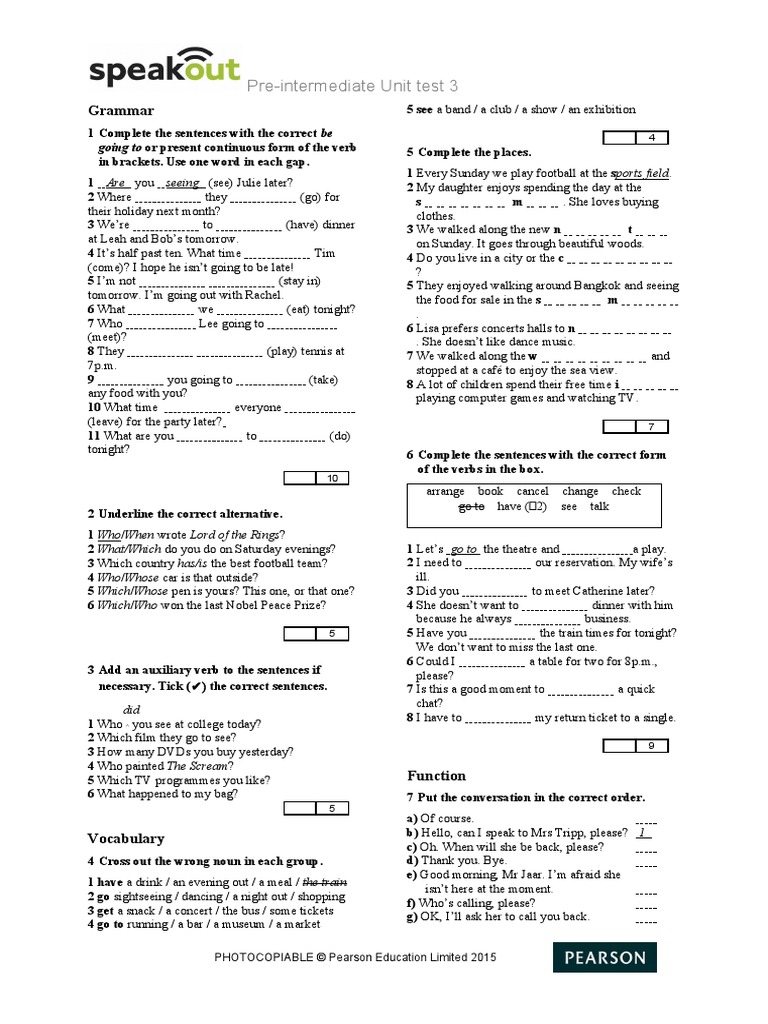 Pre-Intermediate Unit Test 3: Grammar | PDF | Linguistics