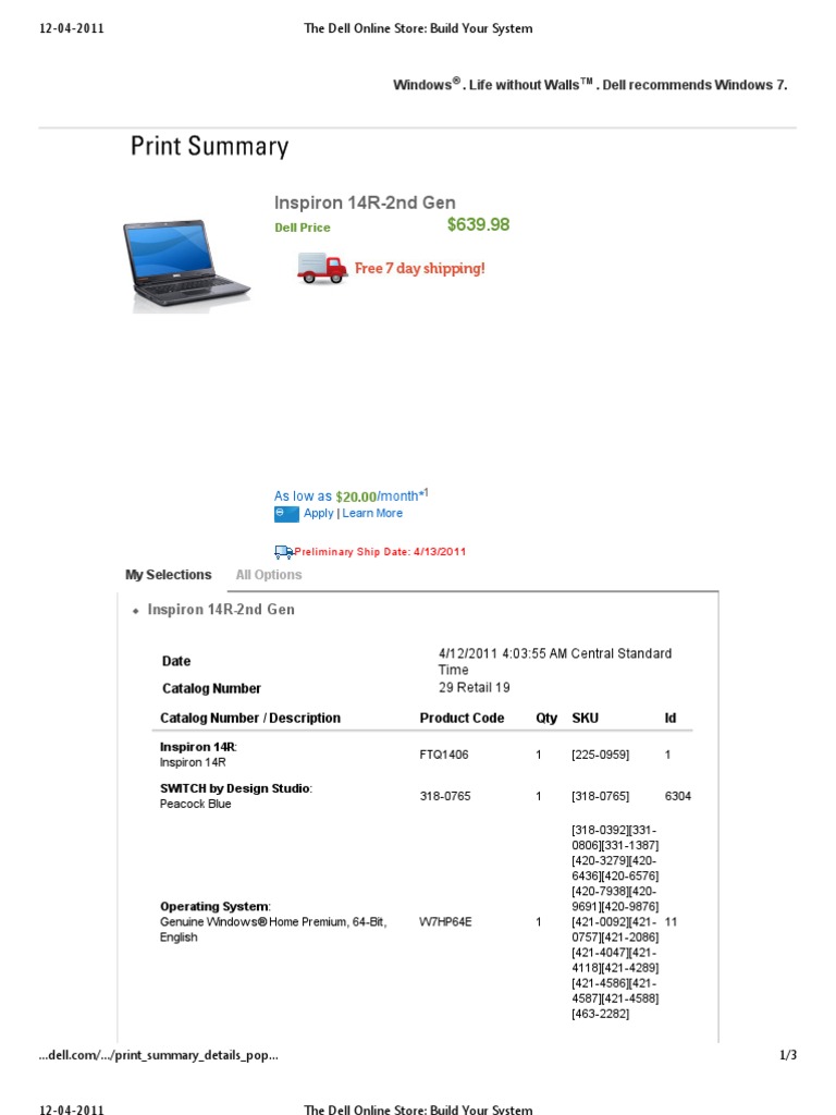 The Dell Online Store Build Your System | PDF | Dell | Laptop