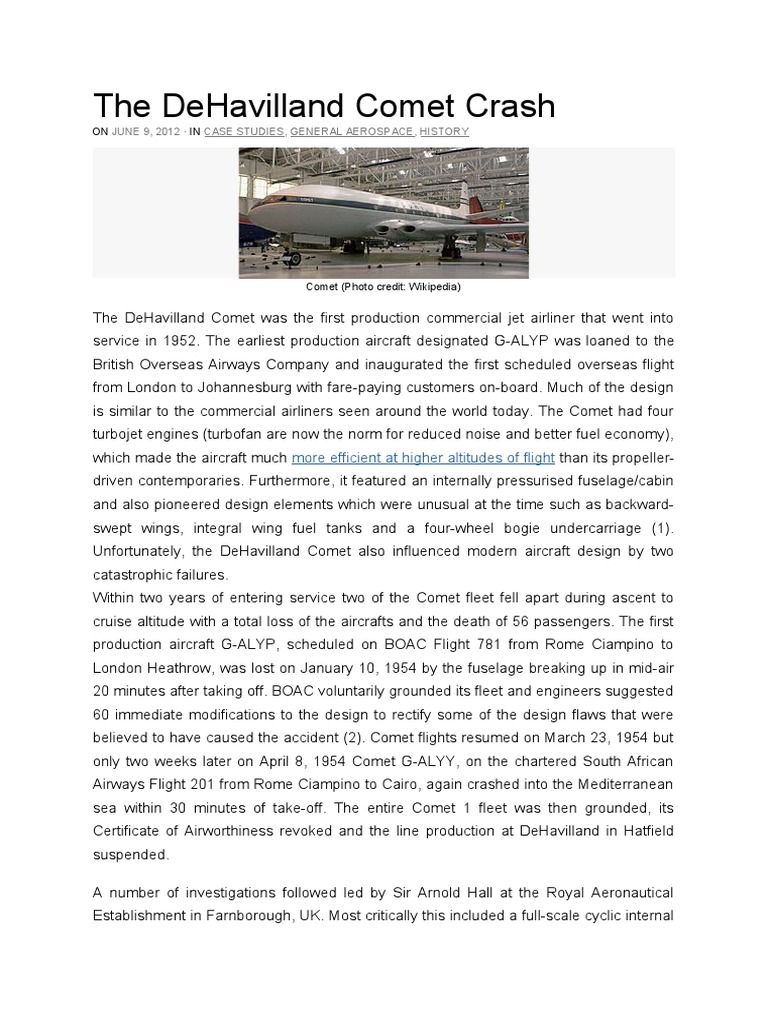 DeHavilland Comet Crash Analysis | PDF | Fatigue (Material) | Fracture
