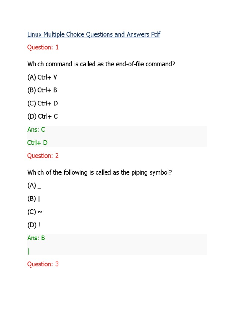 Linux Multiple Choice Questions Answers | PDF