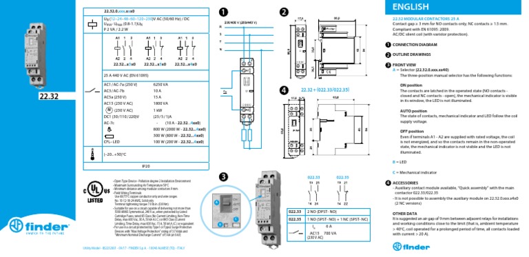 Finder S.p.A. 22.32 Modular Contactors | PDF | Relay | Equipment