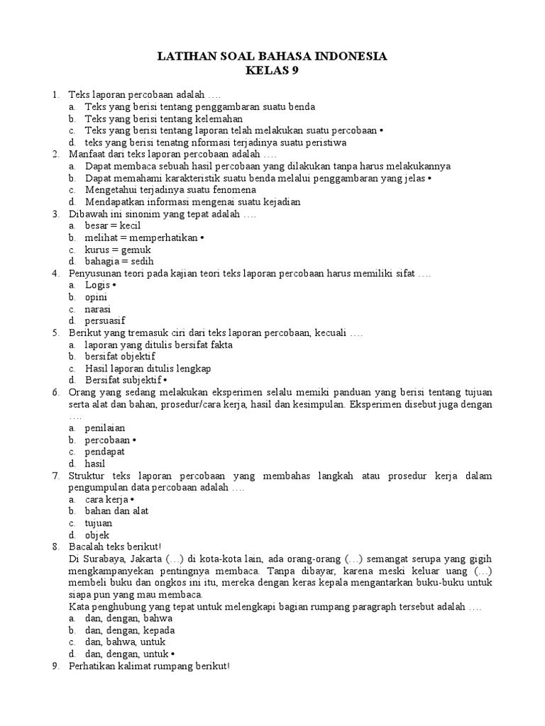 Latihan Soal Bindo Kelas 9 | PDF