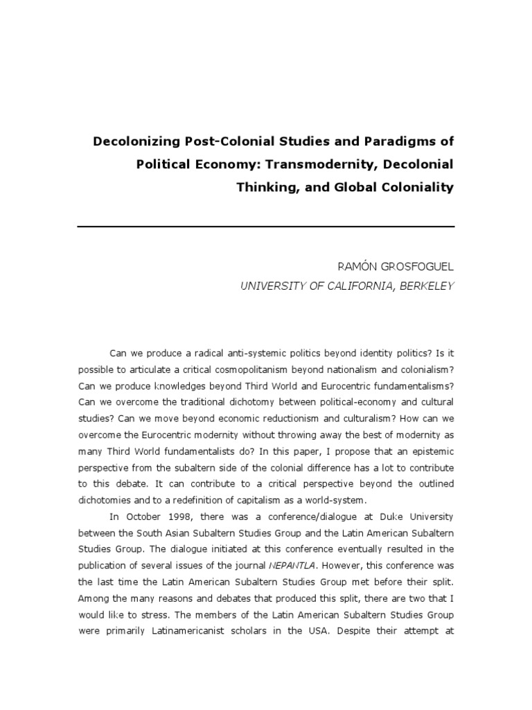 Decolonizing Post-Colonial Studies and Paradigms of Political Economy ...