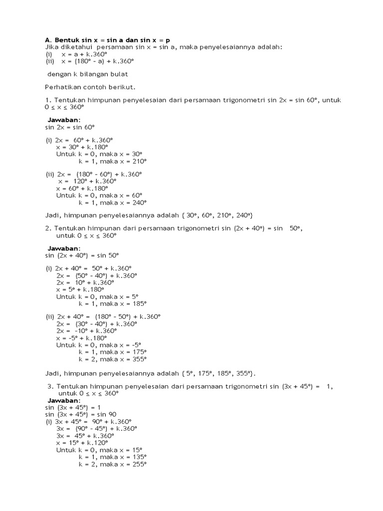 Persamaan Trigonometri Fungsi Sinus | PDF