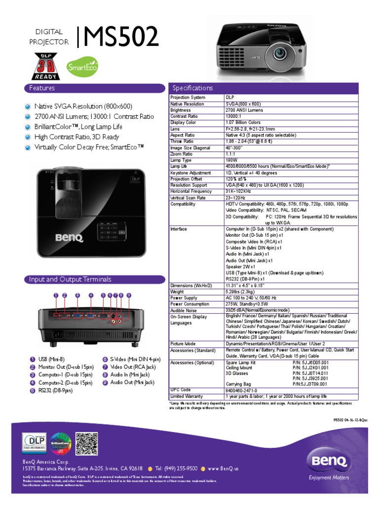 Features Specifications: Digital Projector | PDF | Display Resolution ...