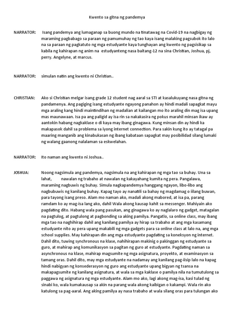 Kwento Sa Gitna NG Pandemya | PDF