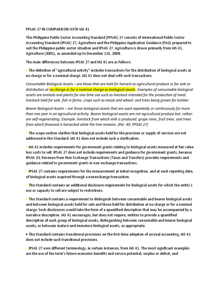 Ppsas 27 in Comparison With Ias 41 | PDF | Income Statement ...