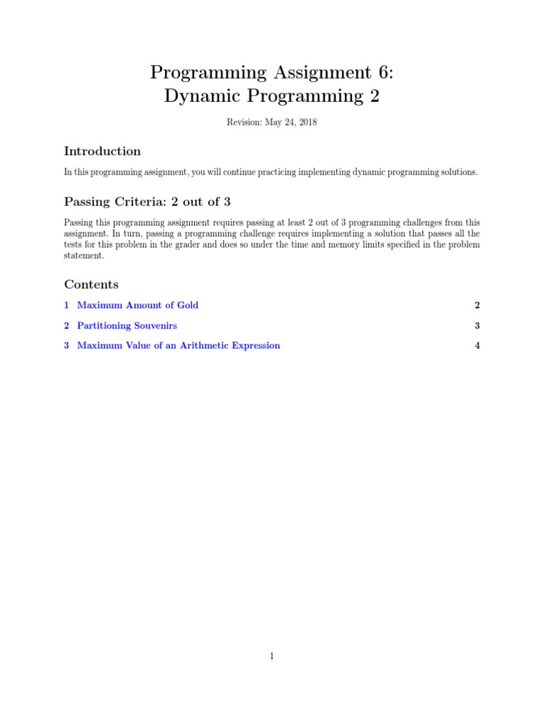 Programming Assignment 6: Dynamic Programming 2 | PDF | Arithmetic ...