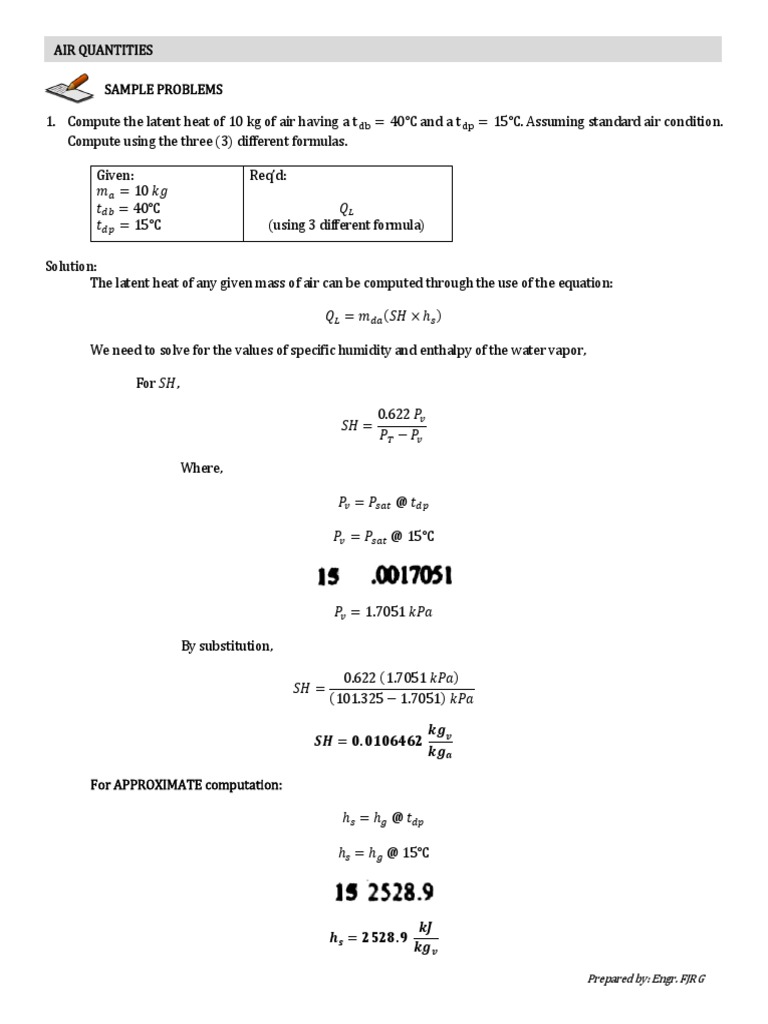 Air Quantities Sample Problems (Latent Heat and Cooling Load) | Download Free PDF | Humidity | Heat