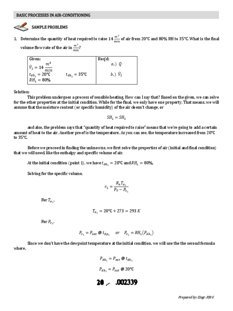 Basic Processes in Air-Conditioning Sample Problems | PDF | Humidity | Heat