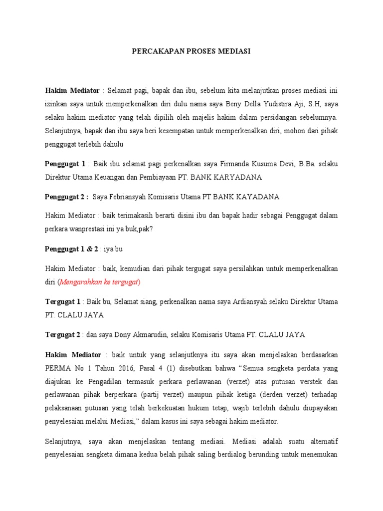 Skrip Mediasi PLKH Perdata Baru | PDF