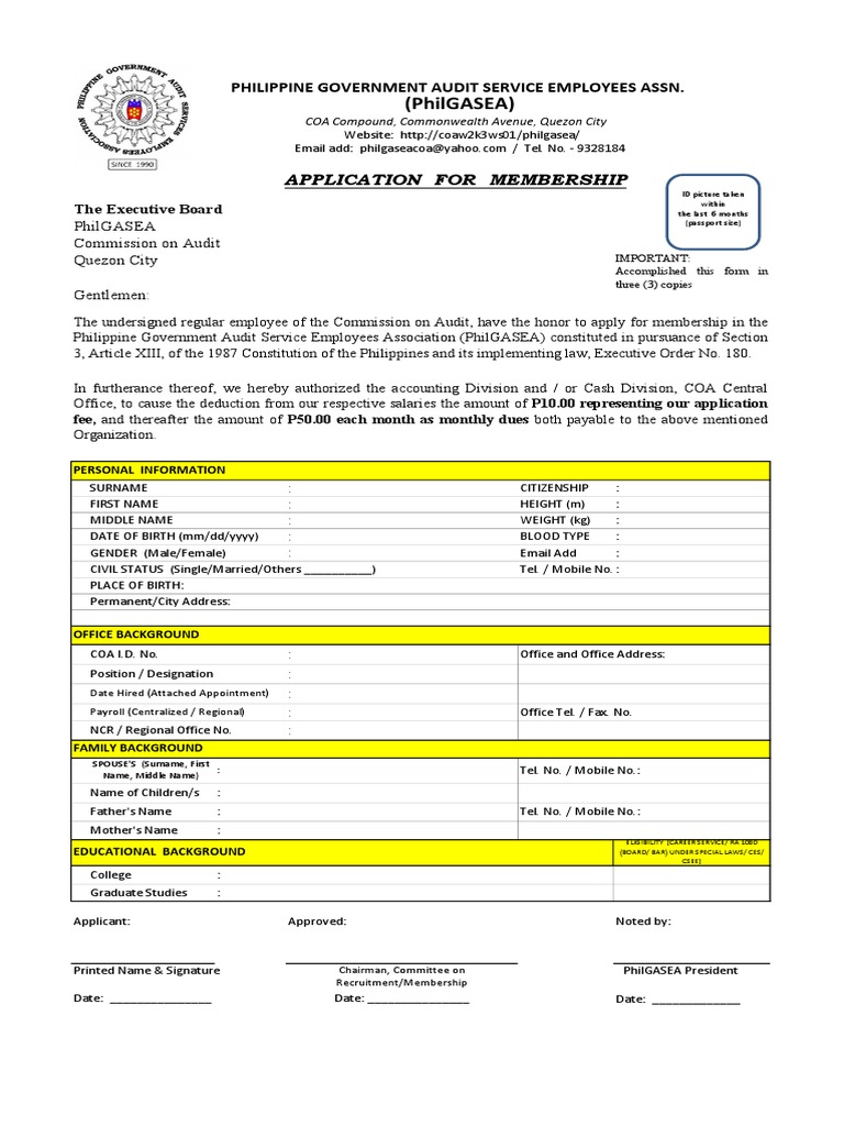 Application for Membership in the Philippine Government Audit Service ...