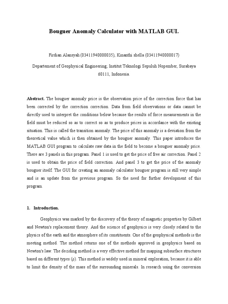 Firdian - Bouguer Anomaly Calculator With MATLAB GUI - Grou A8 - Geophysics Computation ...
