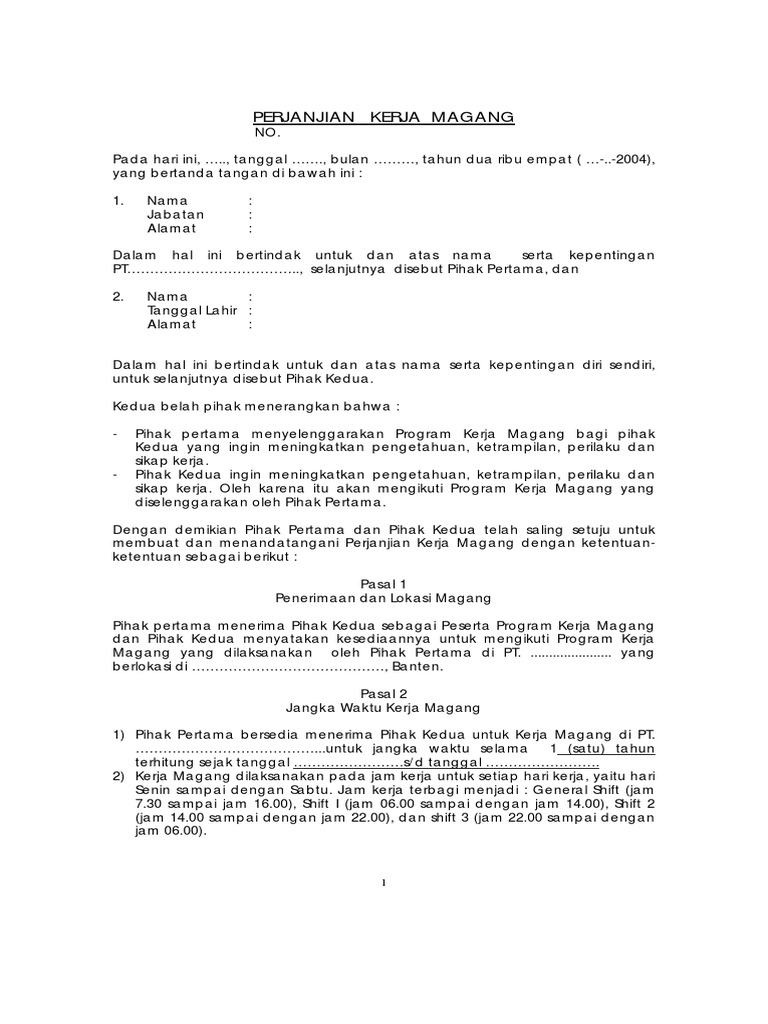 Perjanjian Kerja Magang | PDF