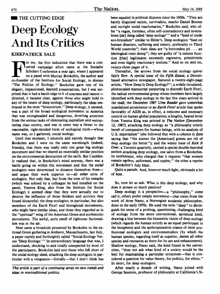 Deep Ecology and Its Critics | PDF | Natural Environment ...