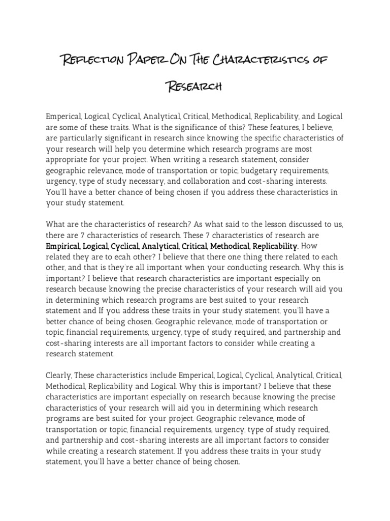 Reflection Paper On The Characteristics of Research | PDF