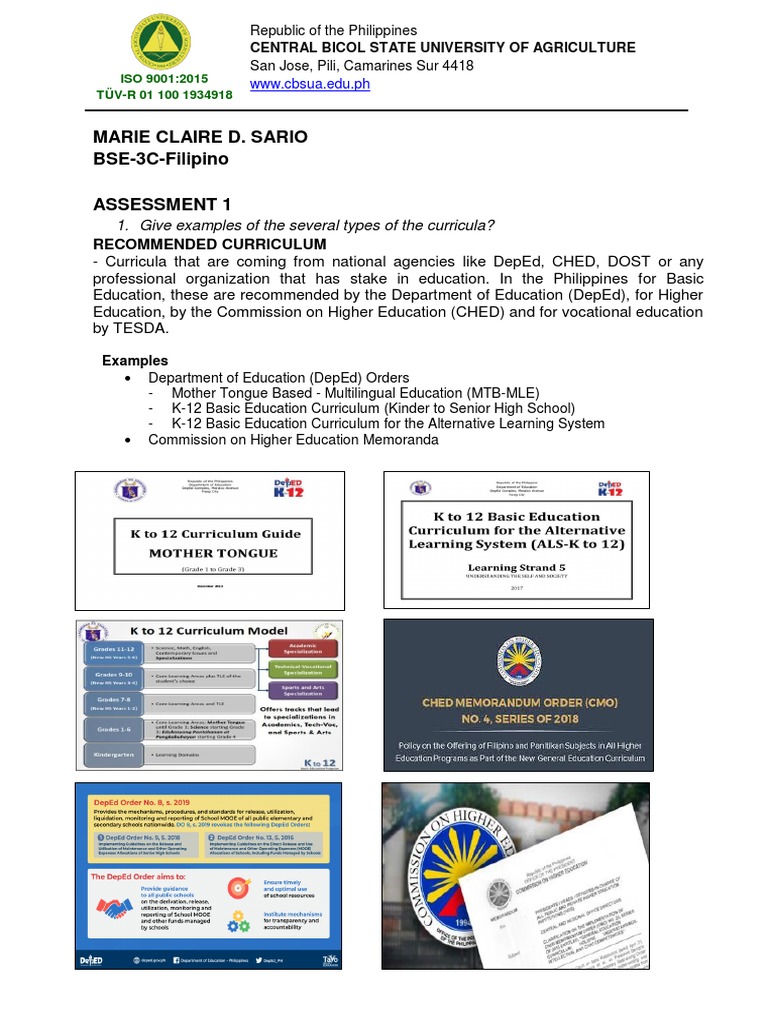 (Educ 9) - (Assessment 1) | PDF | Curriculum | Teachers