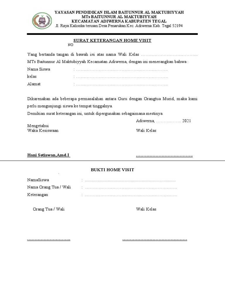 SURAT HOME VISIT Docx | PDF | Griya & Taman