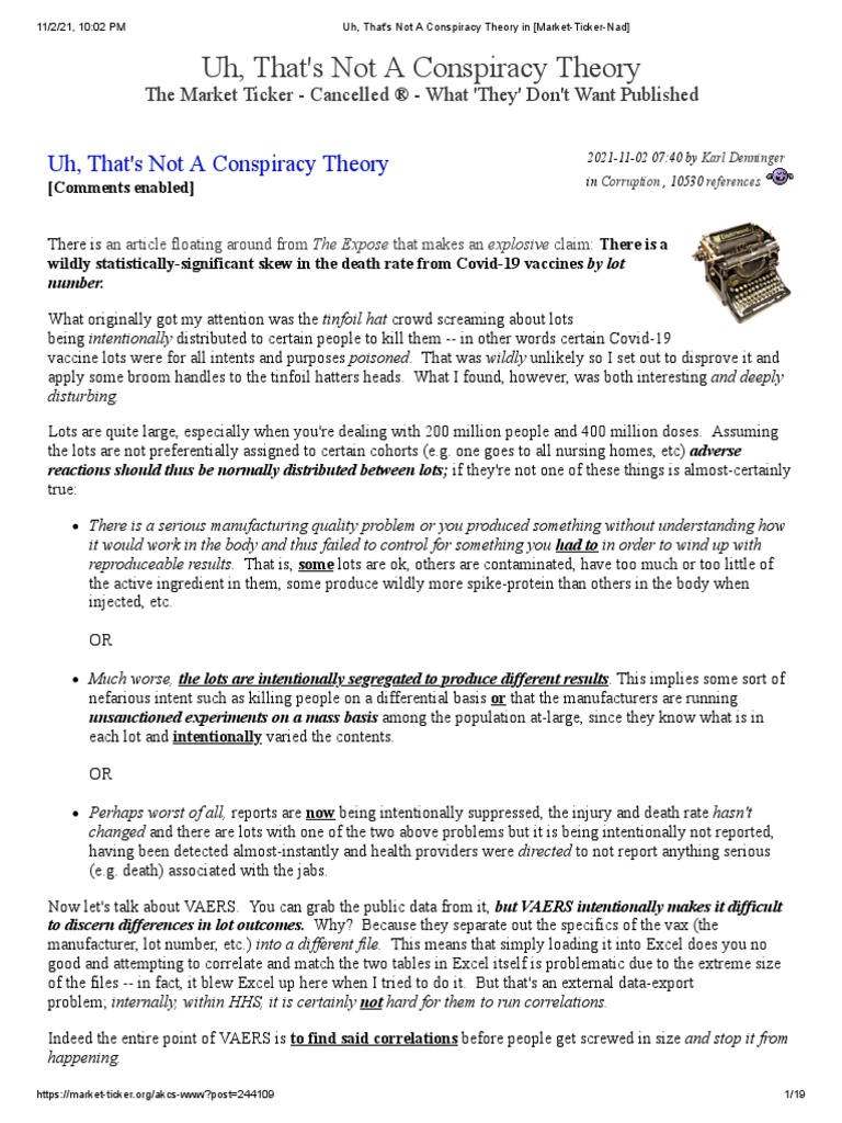 Karl Denninger On Covid-19 Vaccines: Uh, That's Not A Conspiracy Theory ...