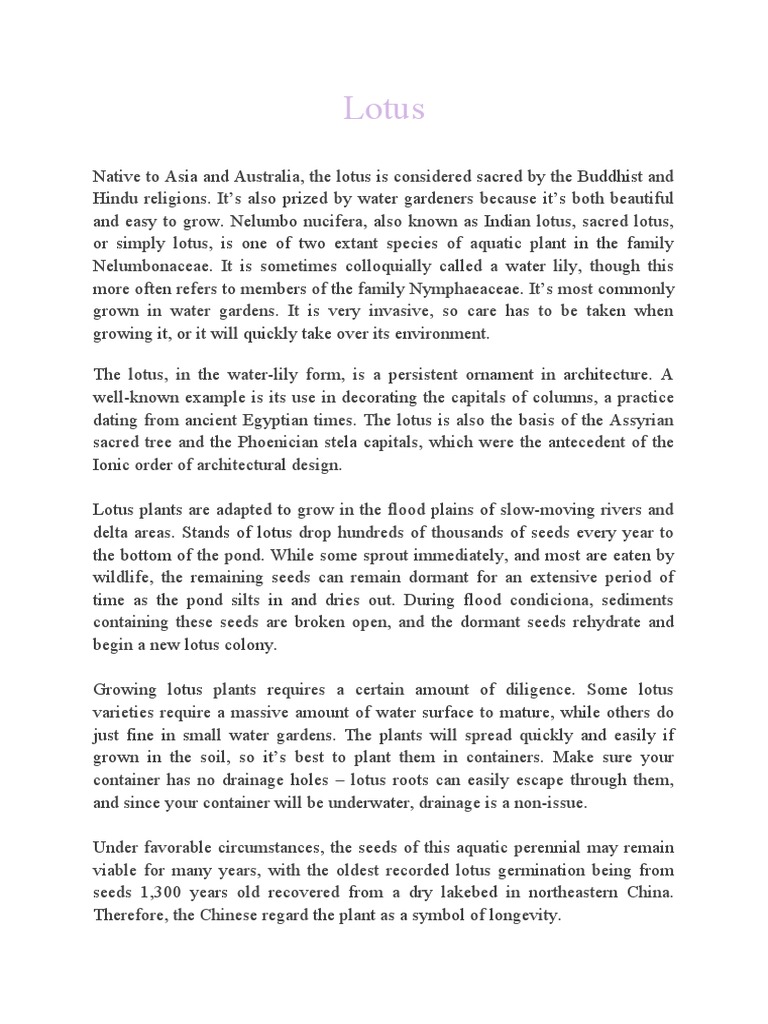 Lotus Plant: Adaptations and Cultivation | PDF | Social Science | Home ...
