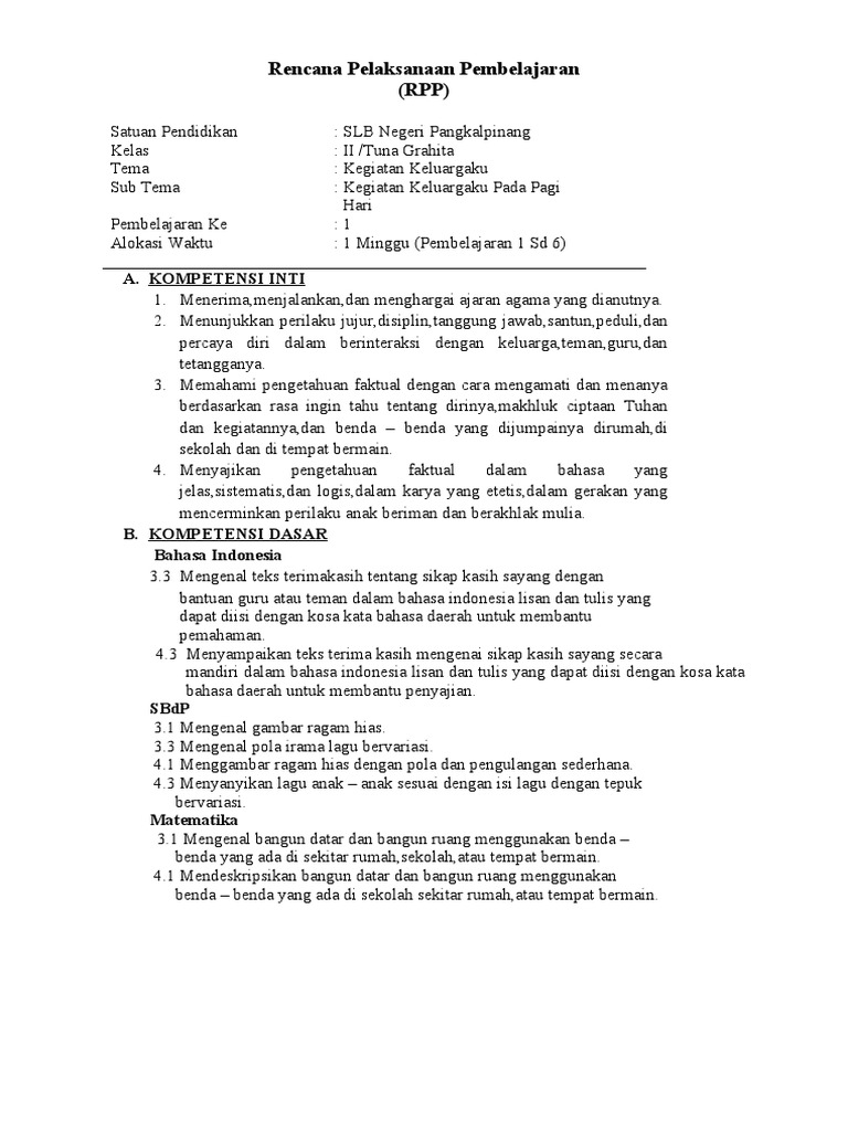 RPP II C Tema Kegiatan Di Pagi Hari | PDF