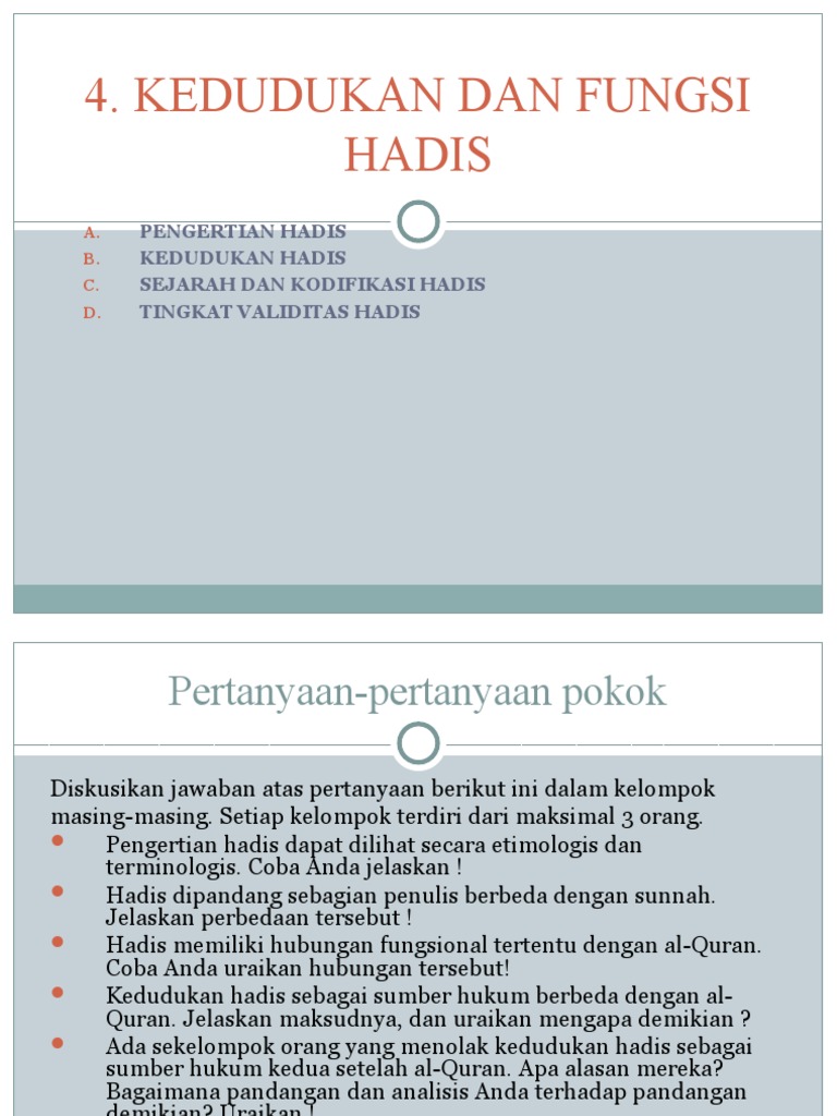 4.kedudukan Dan Fungsi Hadis | PDF 4.kedudukan Dan Fungsi Hadis | PDF