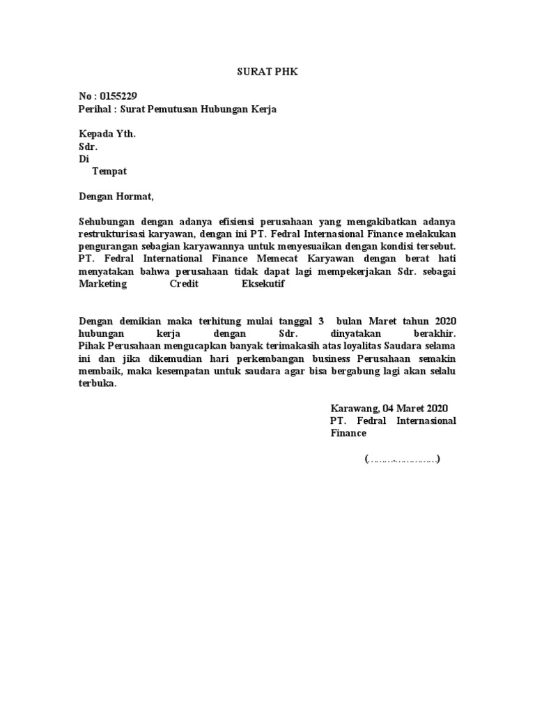 Contoh Surat PHK | PDF
