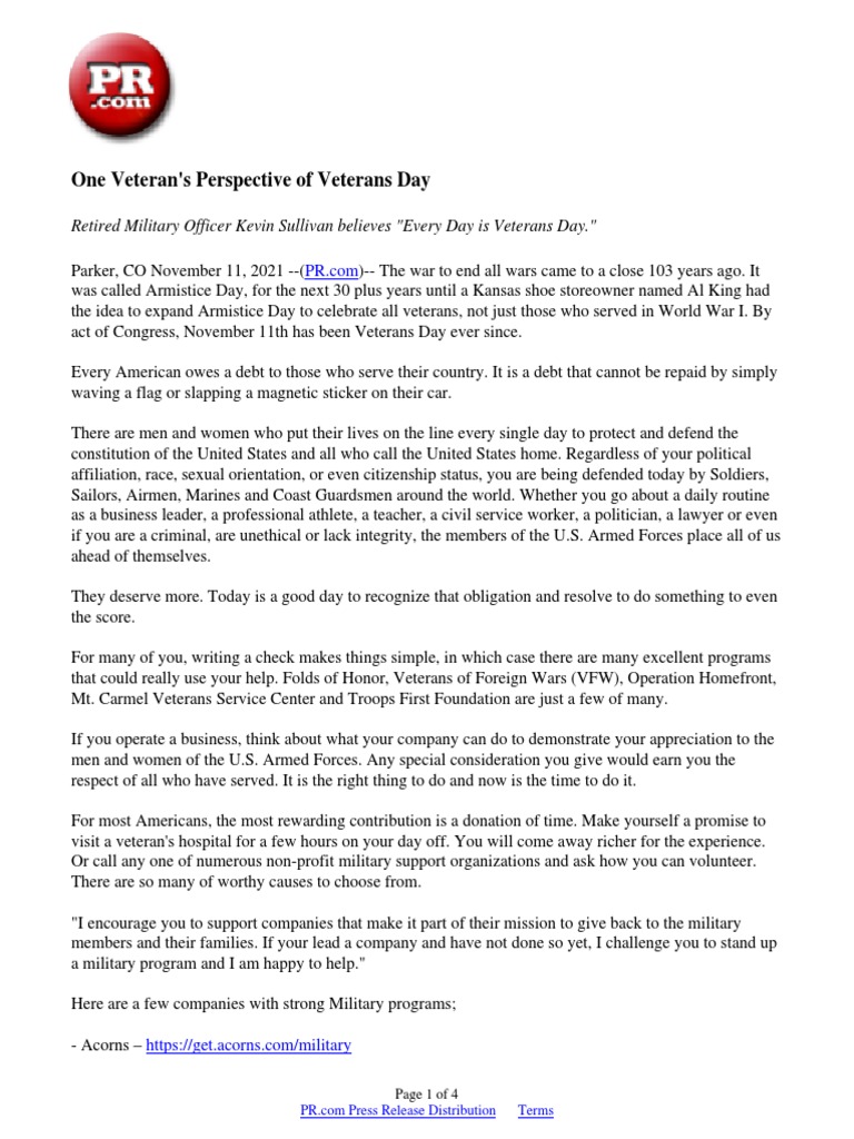 One Veteran's Perspective of Veterans Day | PDF | Military | Government