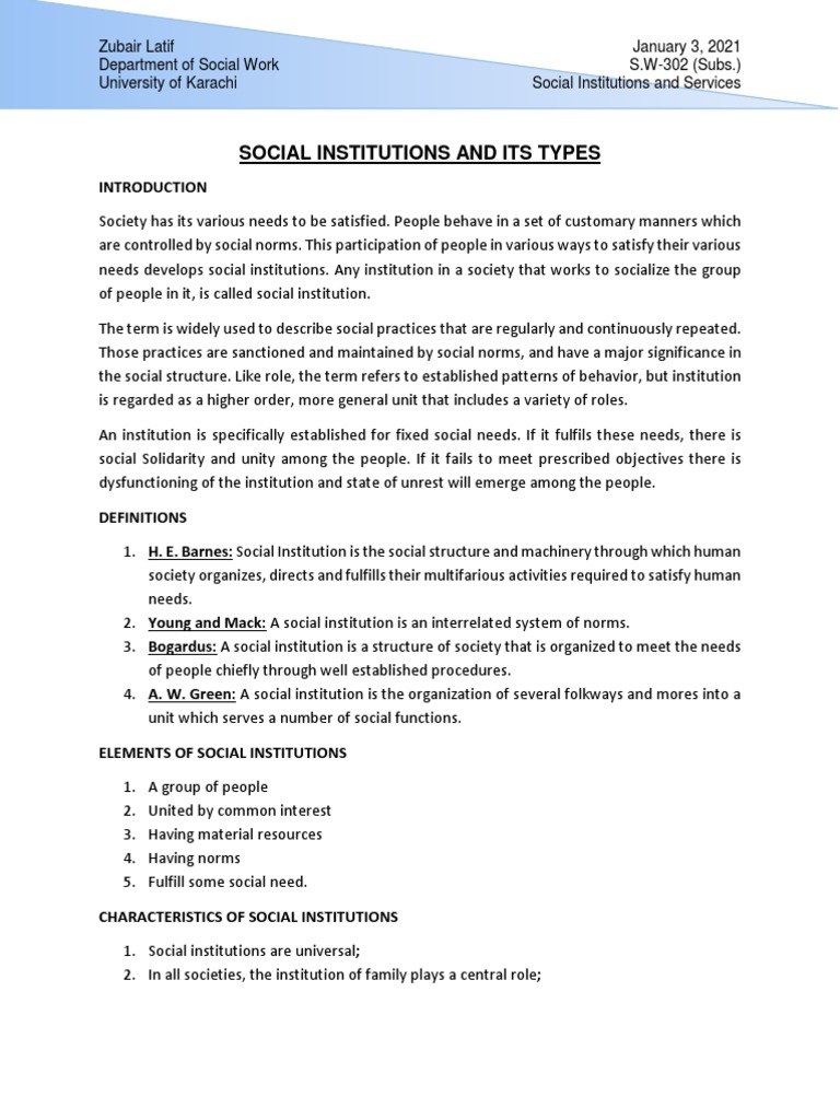 302-Social Institutions and Its Types | PDF | Institution | Society