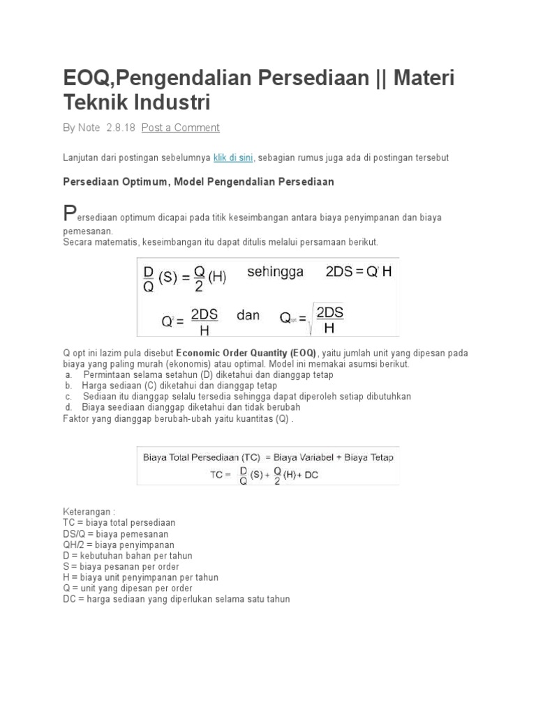 Model Pengendalian Persediaan EOQ | PDF | Pengelolaan Keuangan & Uang | Komputer