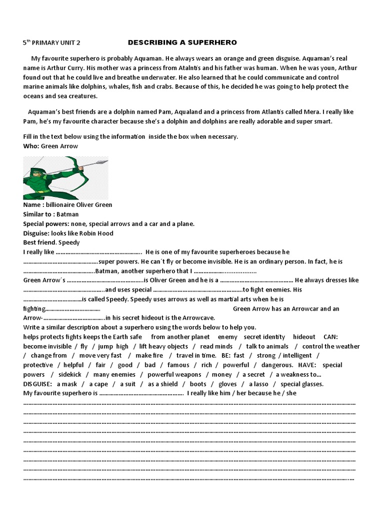 5th PRIMARY UNIT 2 DESCRIBING A SUPERHERO | PDF