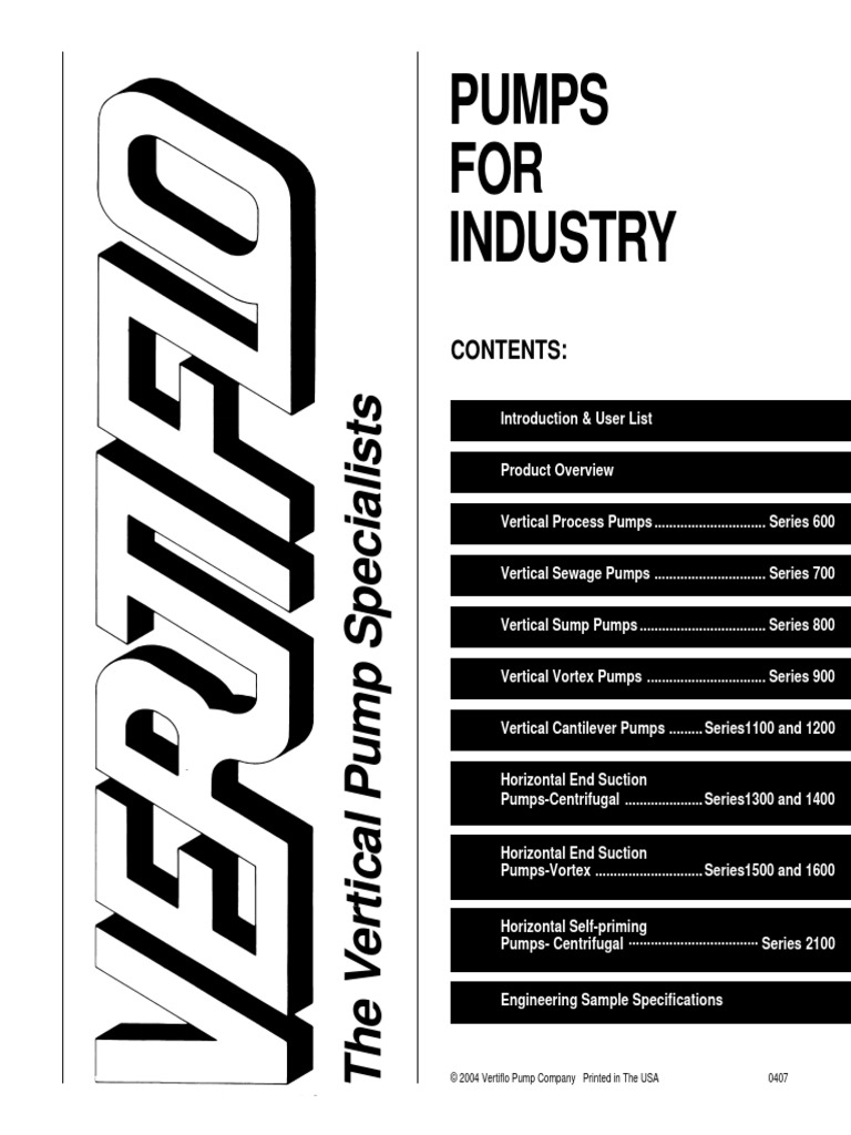 Vertiflo Pump Company Catalog | Download Free PDF | Pump | Pipe (Fluid Conveyance)