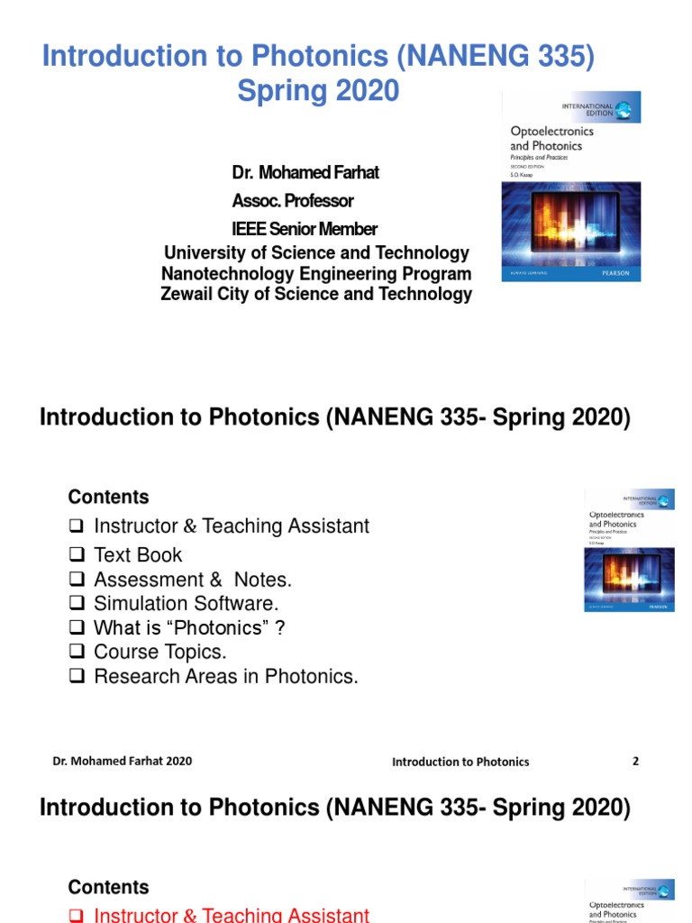 NANENG 335 - Lecture 00 Course Introduction - Spring 2020 | PDF | Surface Plasmon Resonance ...