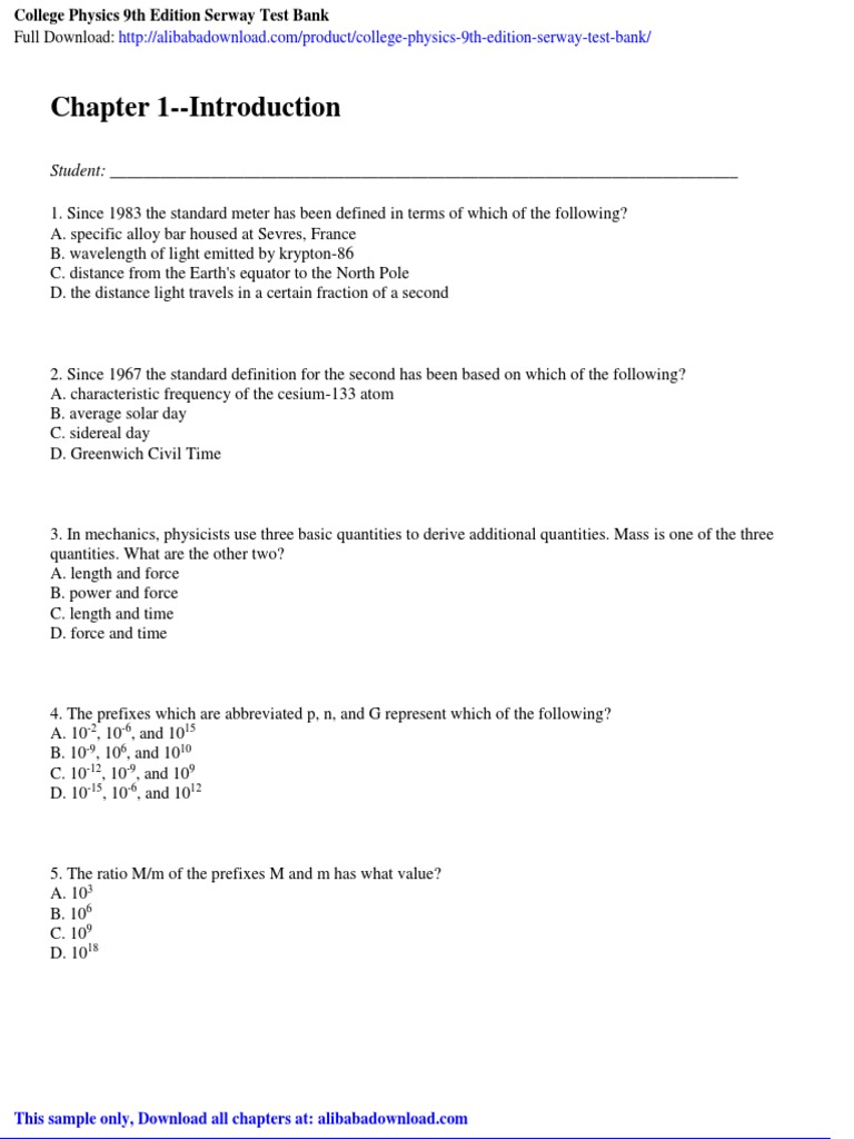 College Physics 9th Edition Test Bank | PDF | Significant Figures | Proton