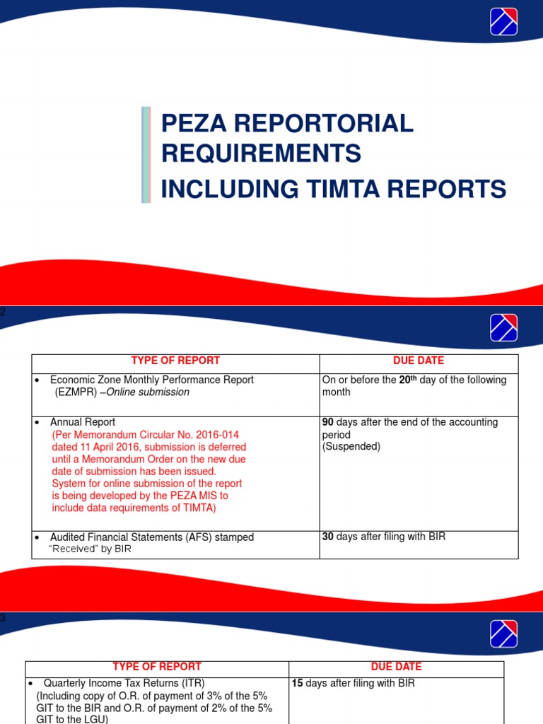 PEZA Reportorial Requirements | PDF | Taxes | Value Added Tax