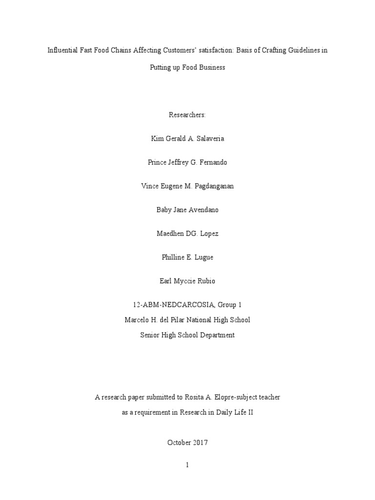Fast Food Chains' Impact on Customer Satisfaction | PDF | Fast Food ...