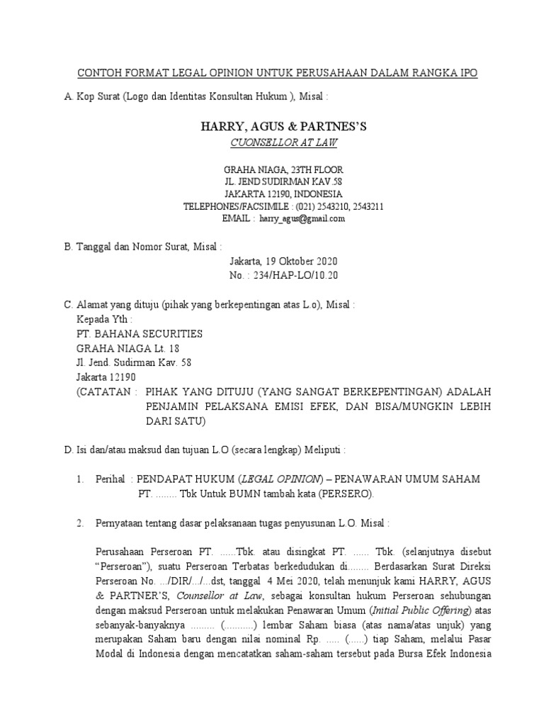 Contoh Format Legal Opinion | PDF