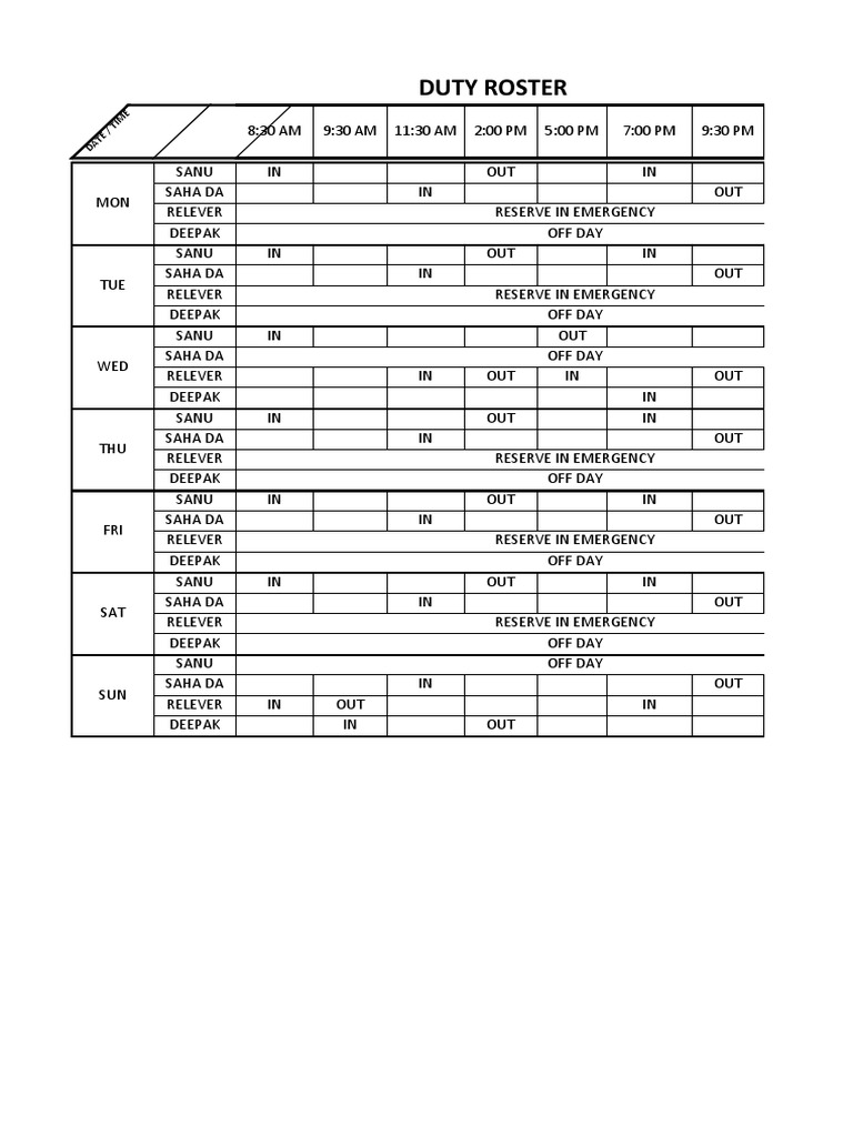 Duty Roster: / TI M E | PDF