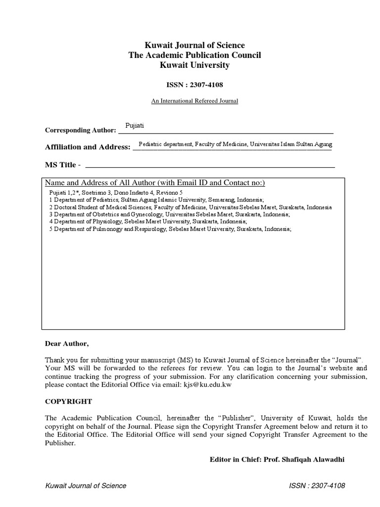Kuwait Journal of Science The Academic Publication Council Kuwait ...