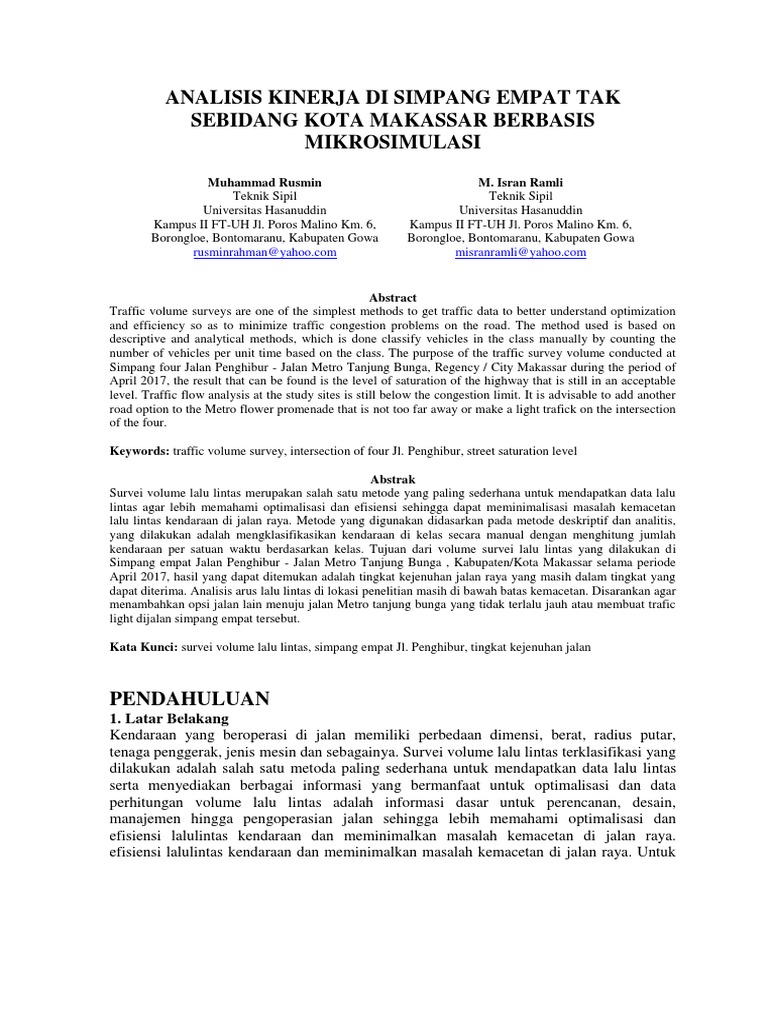 Analisis Kinerja Di Simpang Tak Sejajar Tanjung Bunga - Haji Bau | PDF ...